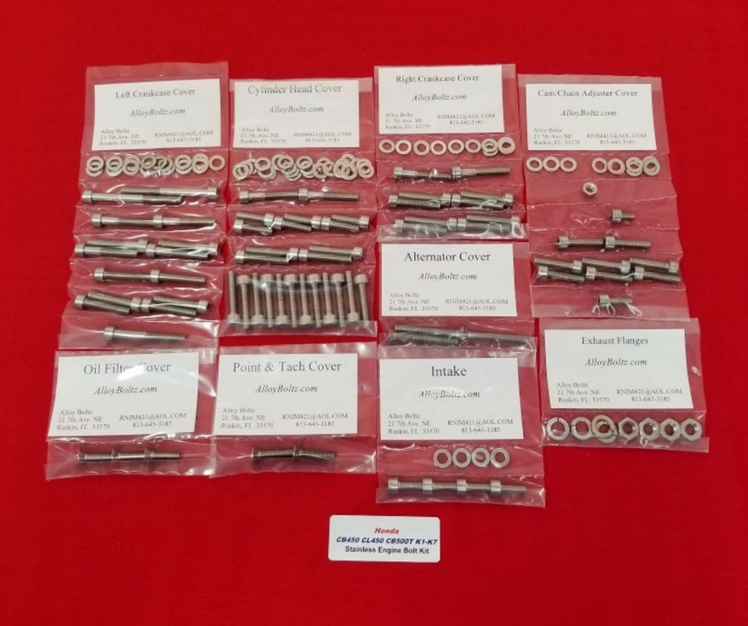 HONDA CB450 CL450 CB500T K0-K7 POLISHED STAINLESS STEEL ENGINE BOLT KIT ...